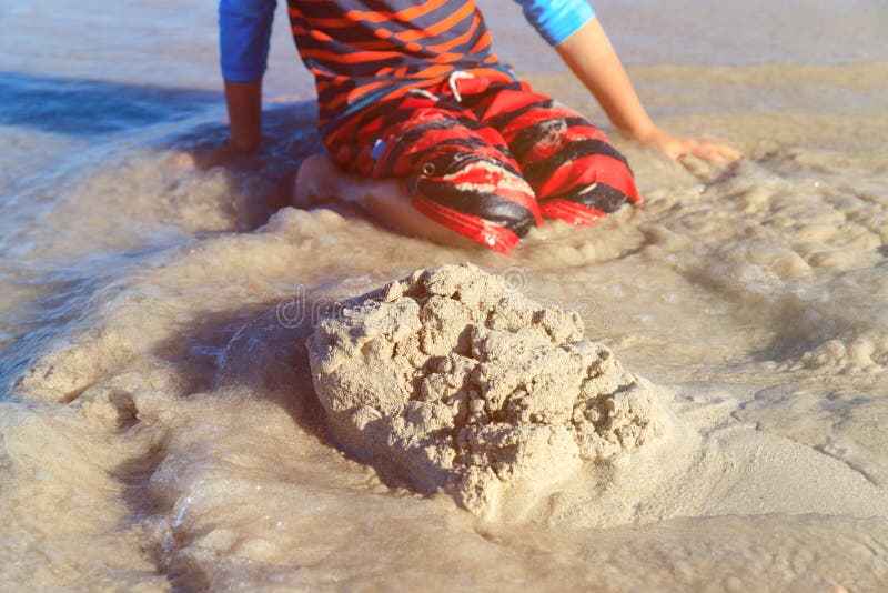 Little Boy Play With Sand On Beach Stock Image - Image of castle, beach ...