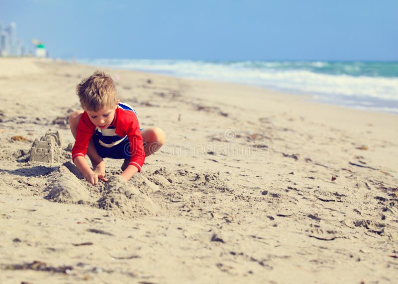 Little Boy Play with Sand on Summer Beach Stock Image - Image of ...