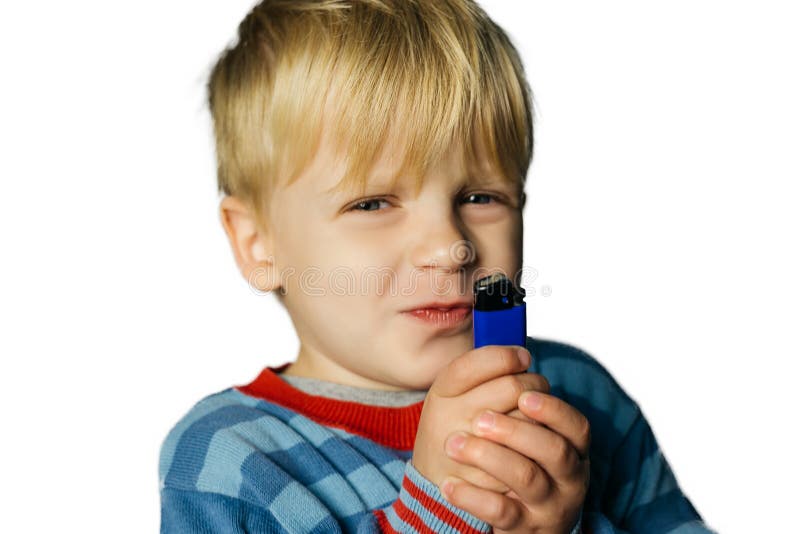 Little Boy is Played with a Lighter Stock Image - Image of explosive ...