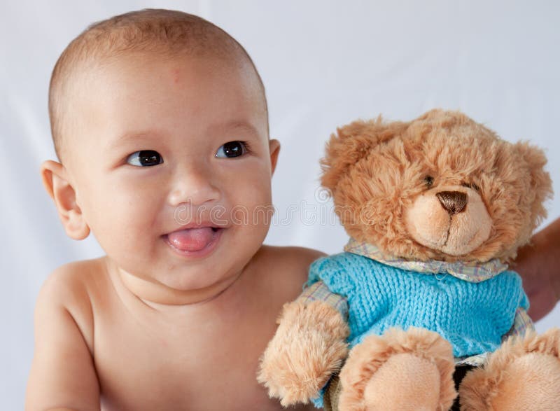 Little Boy Playing with a Bear Stock Photo - Image of adorable, baby ...