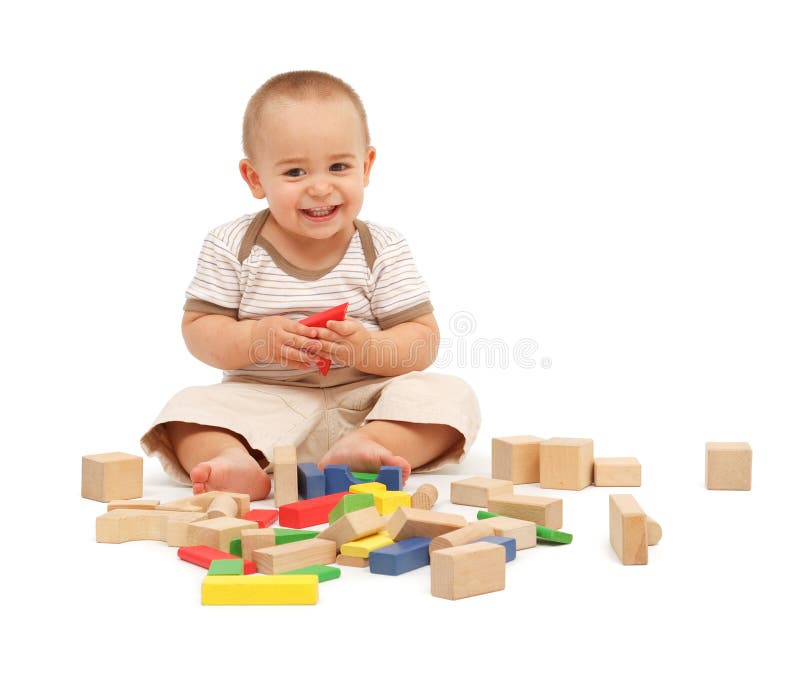 Little Boy Playing with Blocks Stock Photo - Image of sitting, playing ...