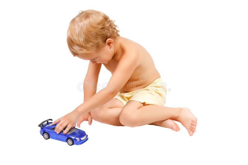 Little Boy Playing with Blue Toy Car Stock Image - Image of little, enjoymant: 21003041