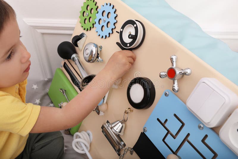 Little Boy Playing with Busy Board Stock Image - Image of gear ...