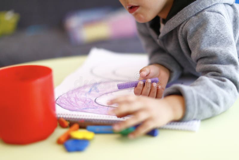 Little Boy Playing with Crayons Stock Image - Image of learning ...