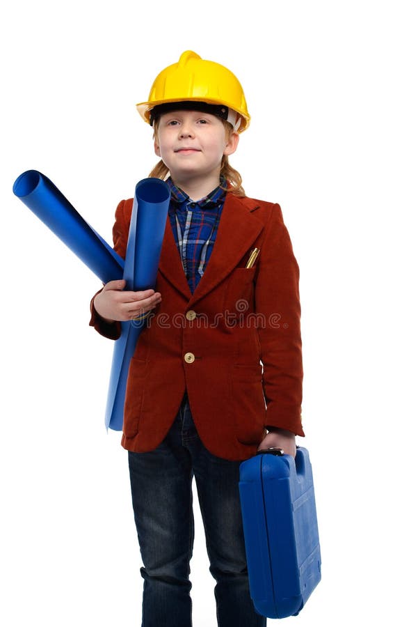 Little Boy Playing Engineer Role Stock Photo - Image of protective ...