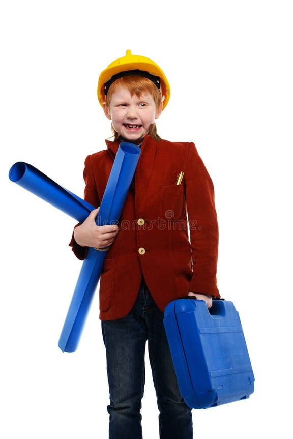 Little Boy Playing Engineer Role Stock Photo - Image of builder, house ...