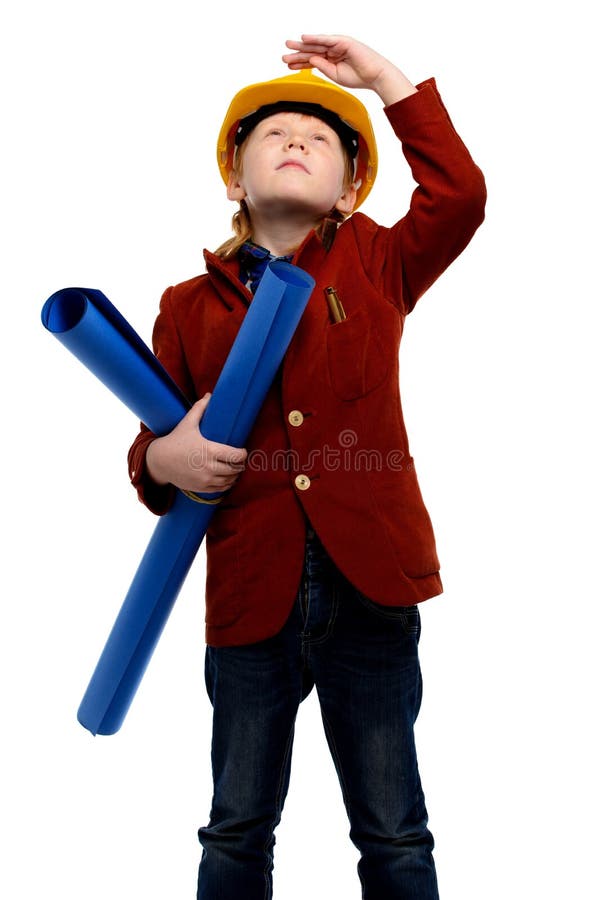 Little Boy Playing Engineer Role Stock Photo - Image of design, jacket ...