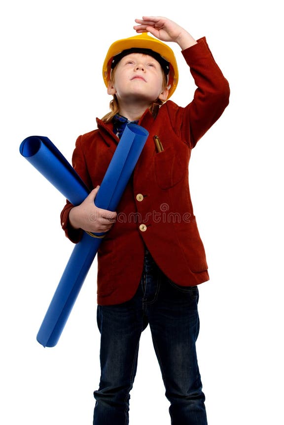 Little Boy Playing Engineer Role Stock Photo - Image of design, jacket ...