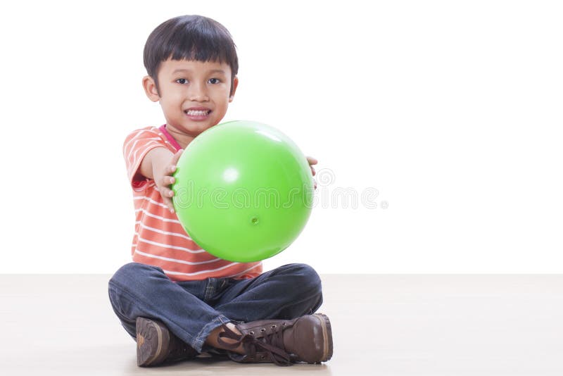 Little Boy Playing Green Ball Stock Image - Image of emotion, happy ...