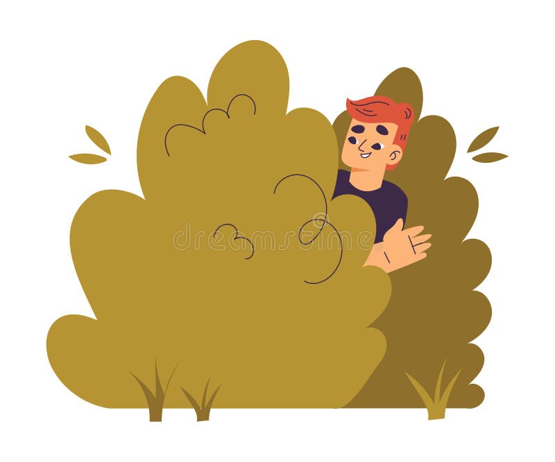 Little Boy Playing Hide And Seek Game Sitting Behind Bush Vector Illustration Stock Vector 5666