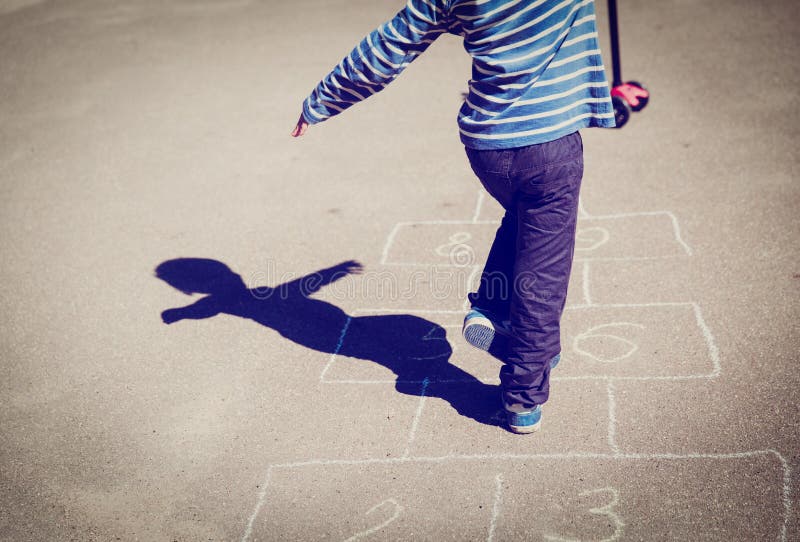 Little Boy Playing Hopscotch Outdoors Stock Image - Image of outside ...