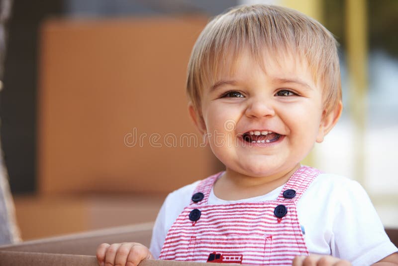 Little Boy Playing Inside Moving in Box Stock Photo - Image of portrait ...