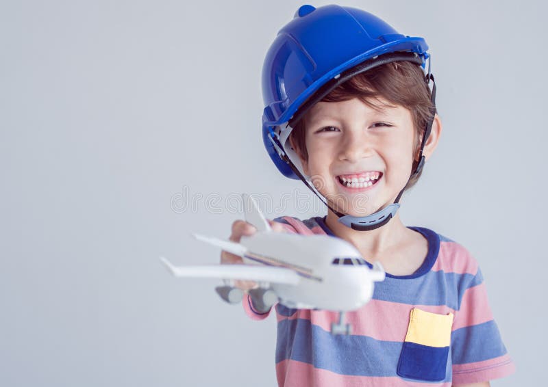 Little Boy is Playing Model of Airplane Stock Photo - Image of military ...