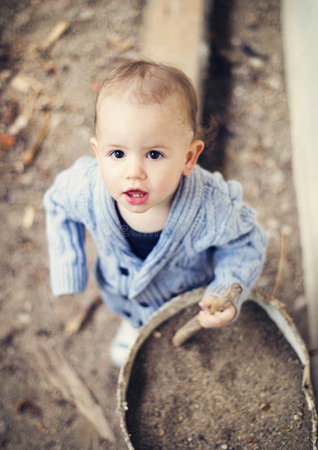 Little Boy Playing Outside the House Stock Image - Image of freedom ...