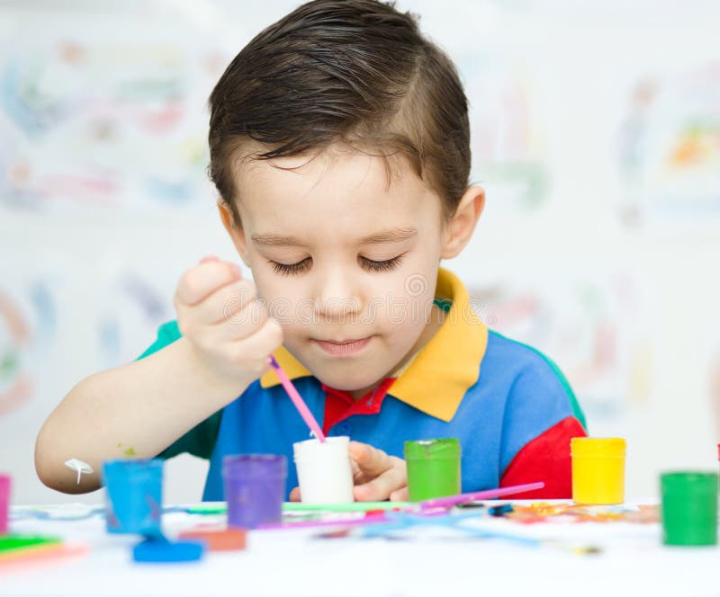 Little Boy is Playing with Paints Stock Photo - Image of drawing, color ...