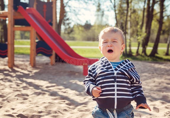 Little Boy Playing on Playground and Crying Stock Image - Image of help ...