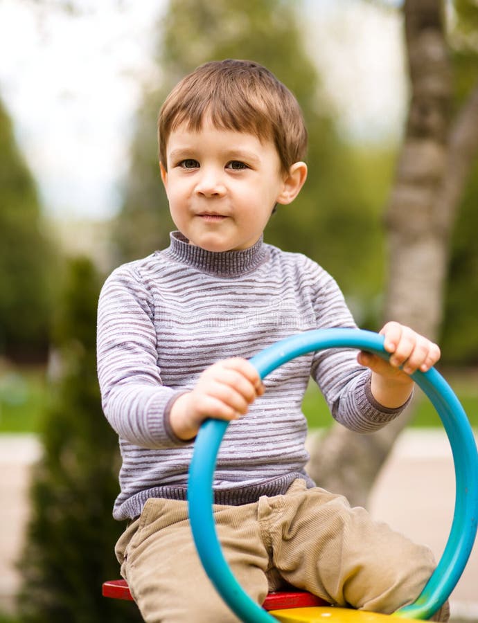 Little Boy is Playing on Playground Stock Image - Image of life ...
