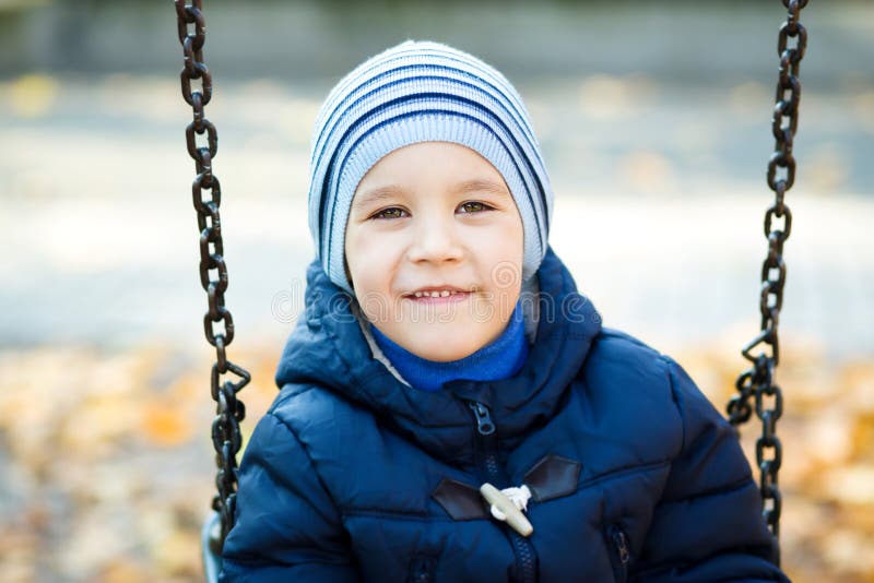 Little Boy is Playing on Playground Stock Image - Image of caucasian ...