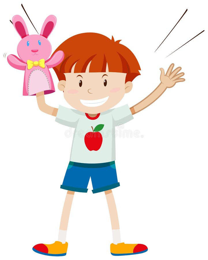 Little Boy Playing Rabbit Puppet Stock Vector - Illustration of path ...