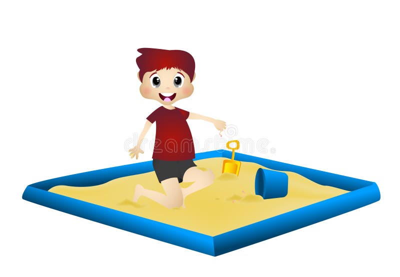 Little Boy Playing in a Sandbox Stock Vector - Illustration of cartoon ...