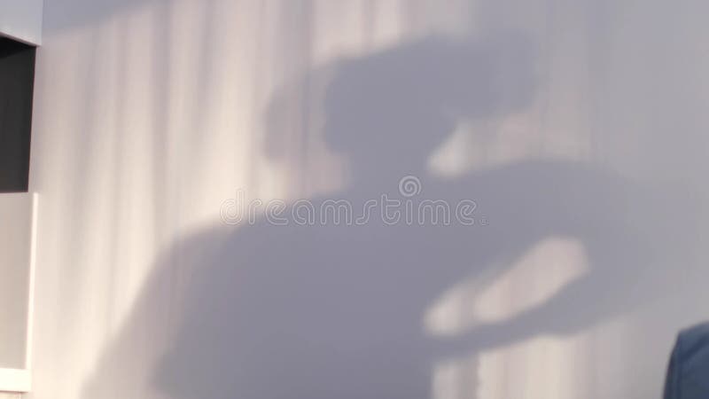 Defocus Little Boy Playing with Shadows on the Wall. Shadow of a ...
