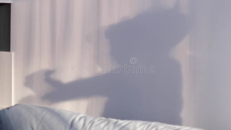 Little Boy Playing with Shadows on the Wall. Shadow of a Dancing Boy ...