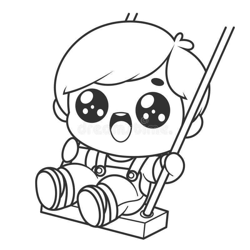 Little Boy Playing on Swing Alone, for Coloring Stock Vector ...