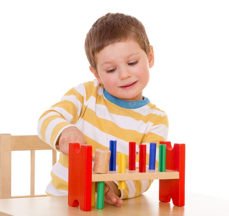 Little Boy Playing at the Table Stock Image - Image of focused ...