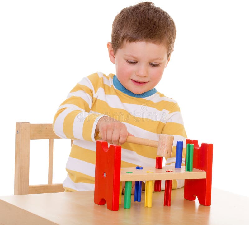 Little Boy Playing at the Table Stock Photo - Image of bricks ...