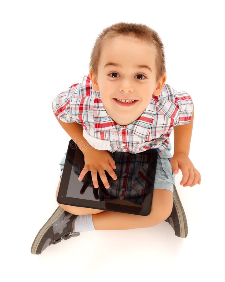 Little Boy Playing on Tablet Pc Stock Photo - Image of device, look ...