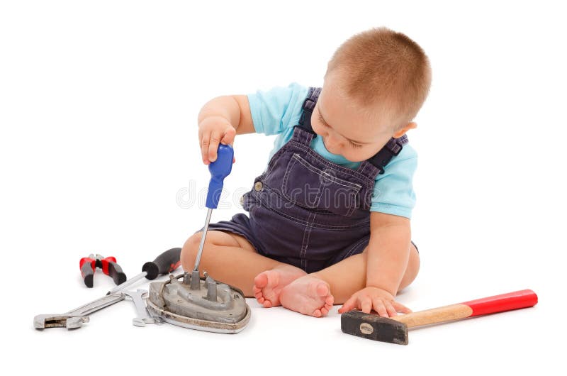 Little Boy Playing with Tools Stock Image - Image of handyman, play ...