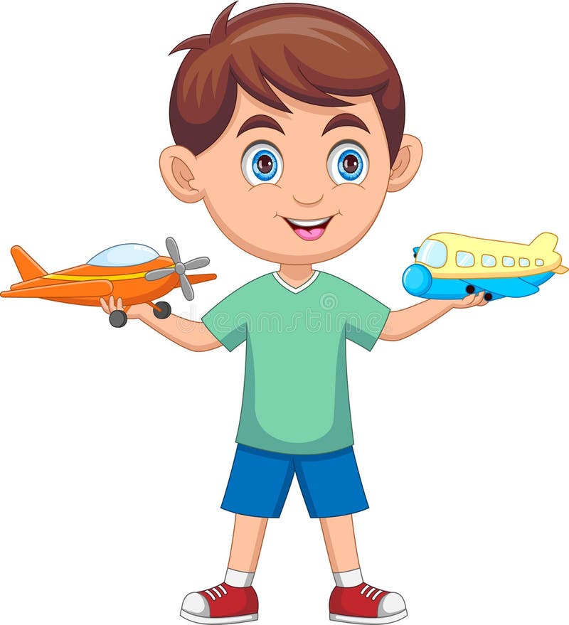 Little Boy Playing with Toy Airplane Stock Vector - Illustration of ...