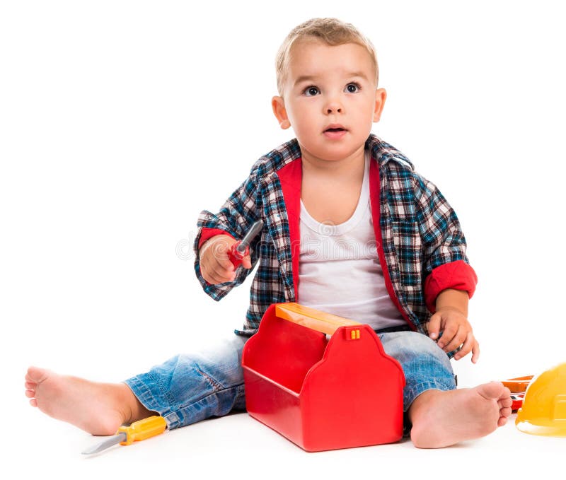 Little Boy Playing Toy Tools Stock Image - Image of portrait, leisure ...