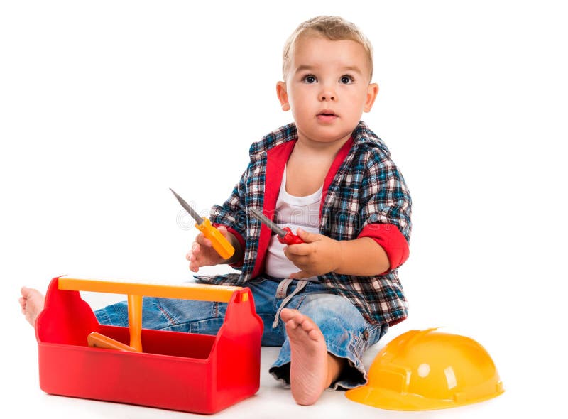 Two Little Boy Play Builders Stock Image - Image of colorful, infant ...