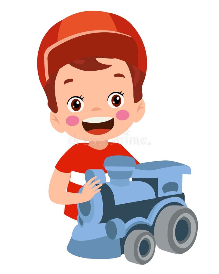 Little Boy Playing with a Toy Train Stock Vector - Illustration of ...