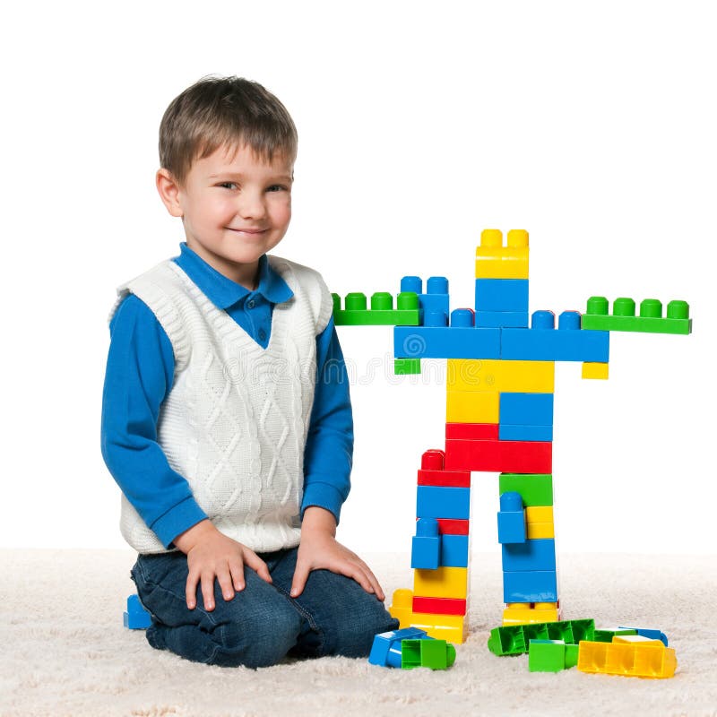 Little Boy is Playing with Toys Stock Image - Image of brick ...