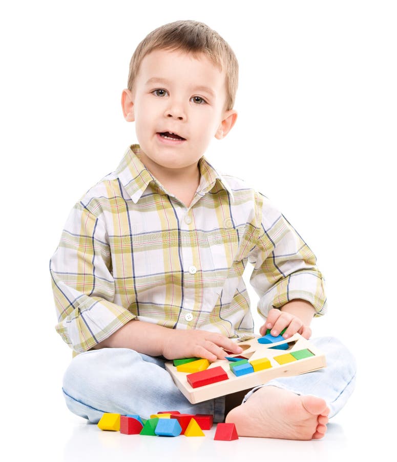 Little Boy is Playing with Toys Stock Photo - Image of puzzle, happy ...