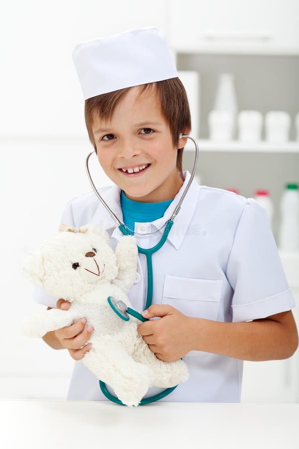Little Boy Playing Veterinary Doctor Stock Image - Image of doctor ...