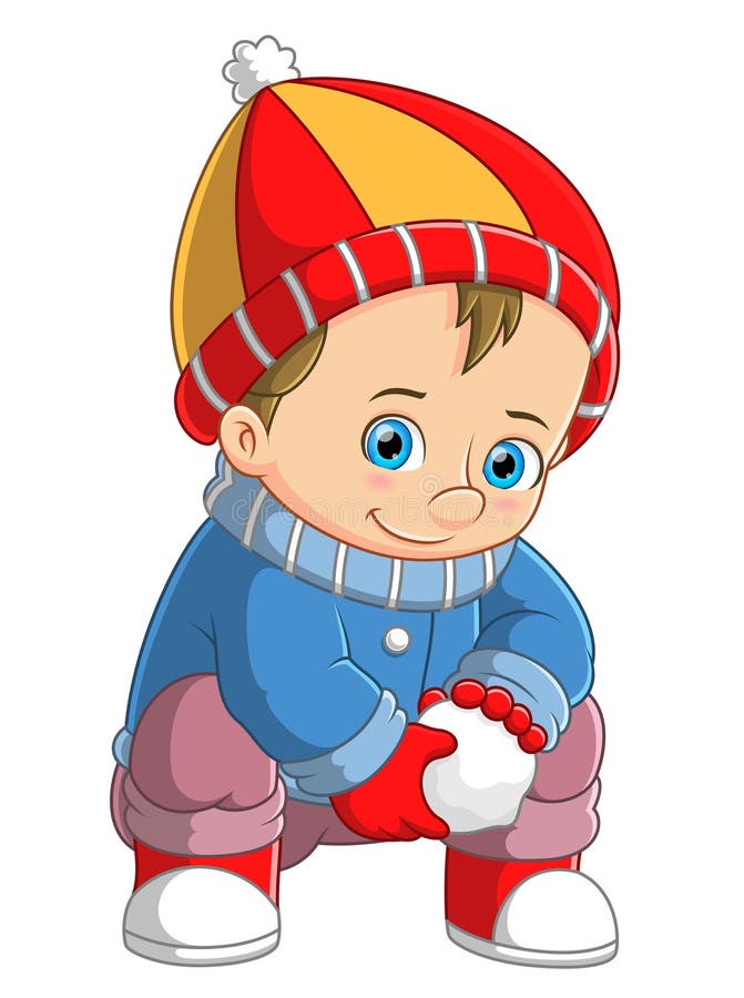 Little Boy Playing in Winter with Snow Stock Vector - Illustration of ...