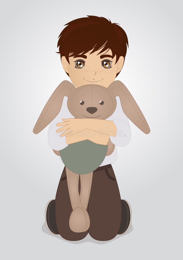 Little Boy and Plush Rabbit Stock Vector - Illustration of christmas ...