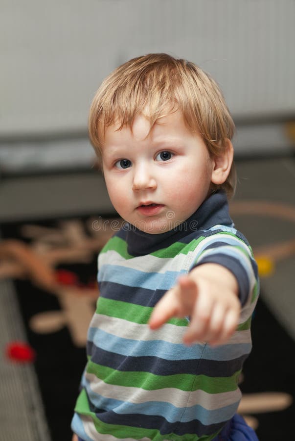 Little Boy Pointing at Camera Stock Image - Image of pointing, blond ...