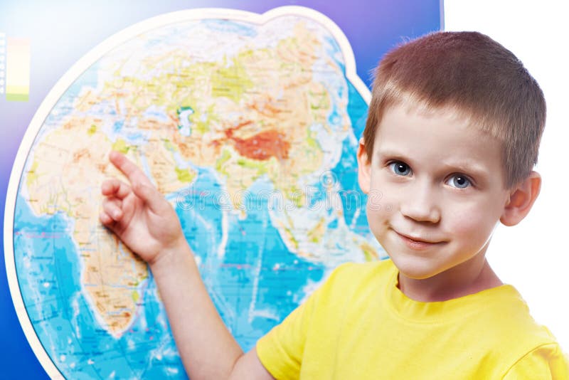 Little boy and world map stock photo. Image of children - 178851384