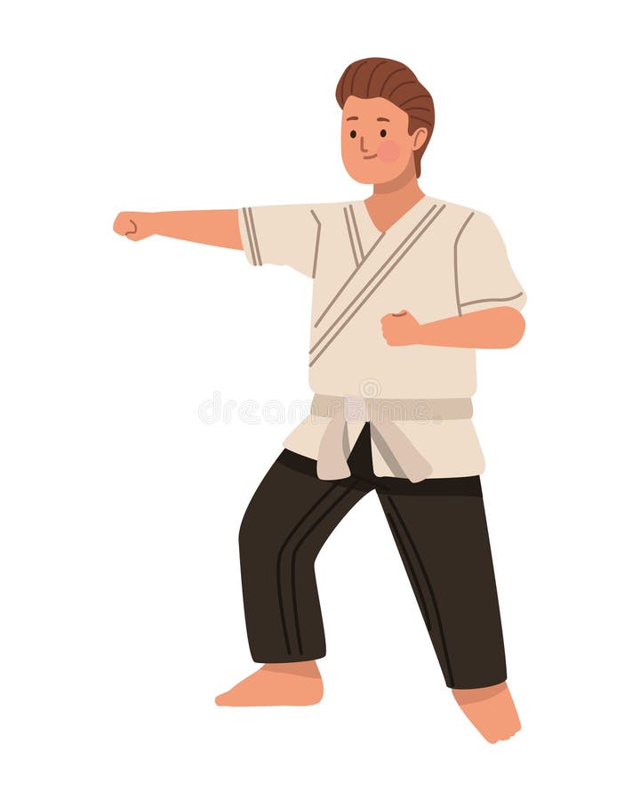 Little Boy Practicing Karate Stock Vector - Illustration of face, fight ...