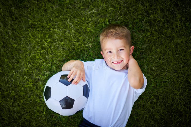 Little Boy Practising Soccer Outdoors Stock Photo - Image of club ...