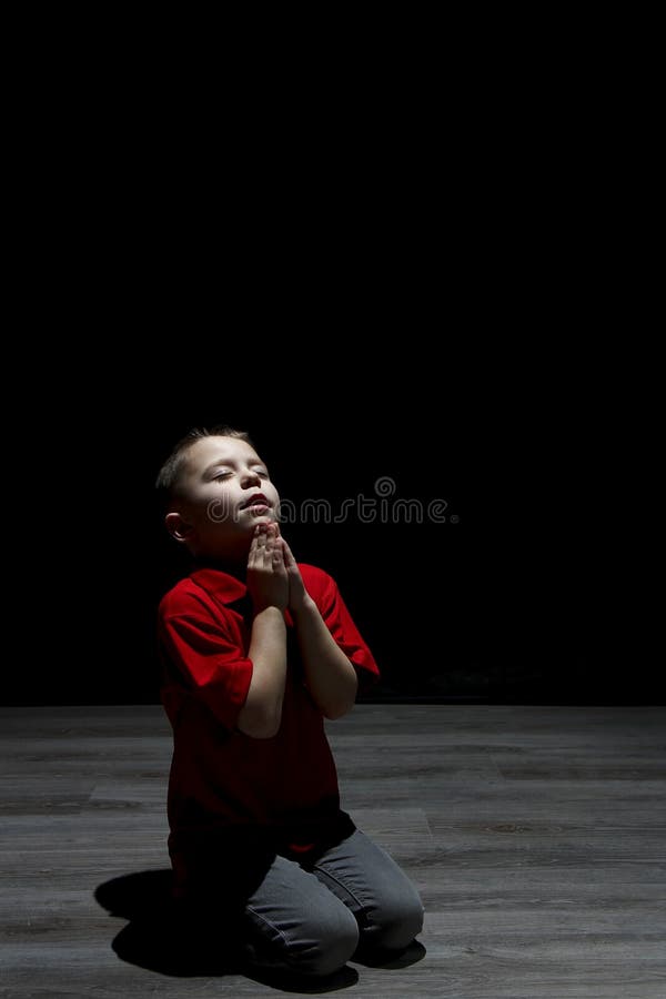 Little Boy Pray in the Dark Stock Photo - Image of hopelessness ...