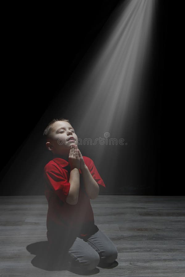 Little Boy Pray in the Dark Stock Image - Image of people, children ...