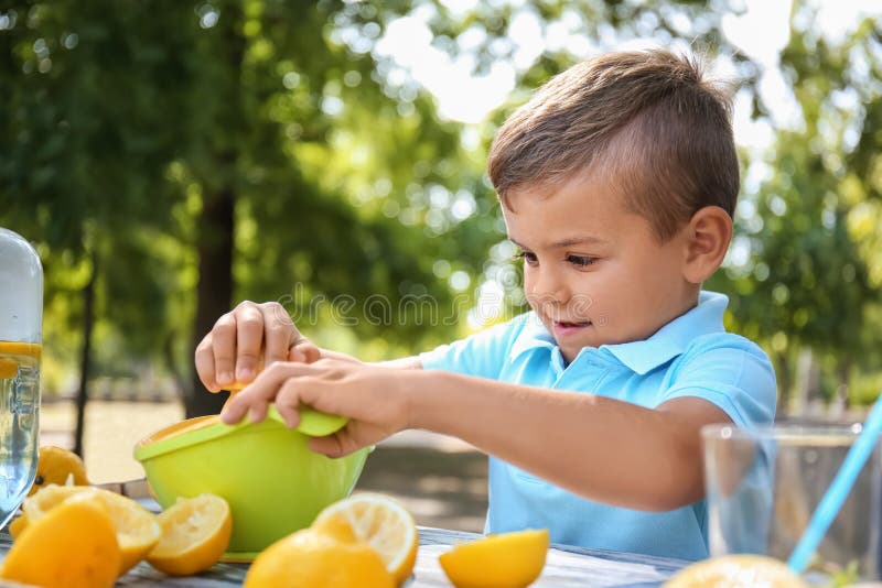 Little Boy Preparing Fresh Lemonade in Park Stock Image - Image of park ...