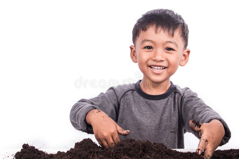 Little Boy Preparing the Soil Stock Image - Image of muddy, little ...