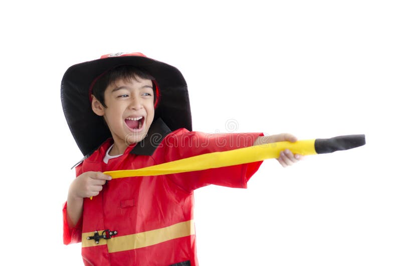 Little Boy Pretend As Fire Fighter Stock Photos - Free & Royalty-Free ...