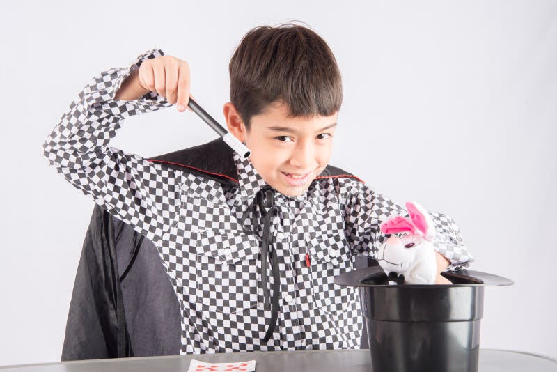 Little Boy Pretend As a Magician Performance with Fun Stock Image ...